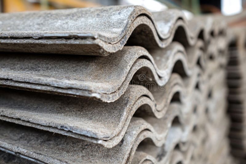 Stack of Wavy Asbestos Cement Roofing Sheets in Industrial Setting ...