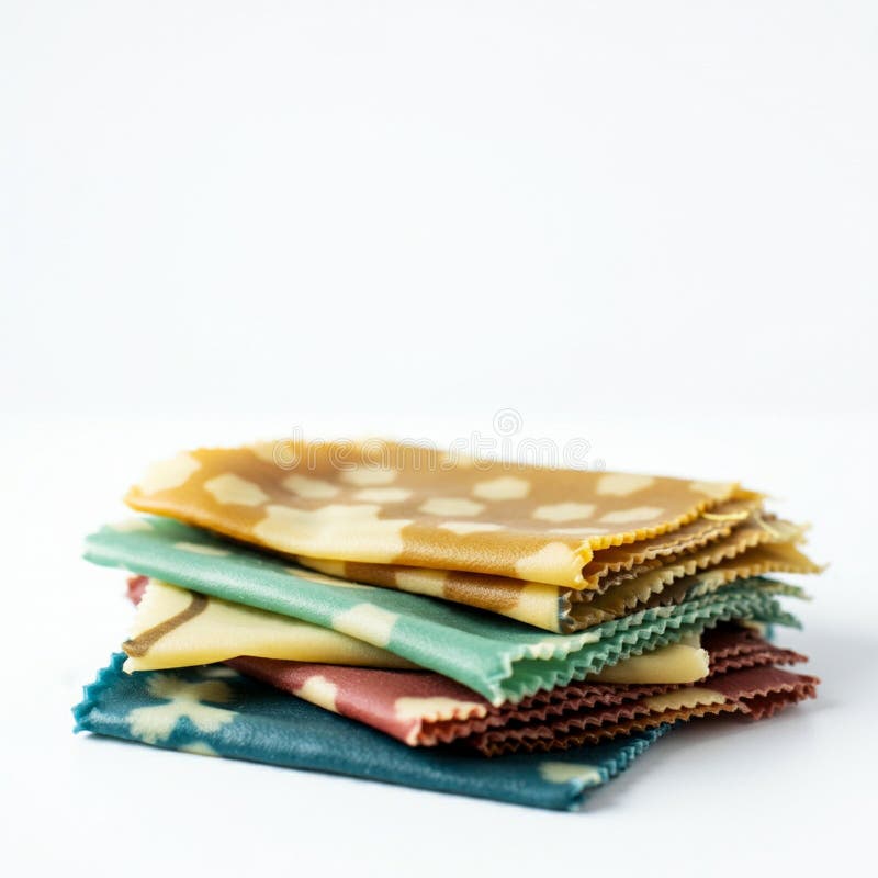 A Stack of Wax Wraps in Various Colors and Patterns. Each Wrap Has a ...