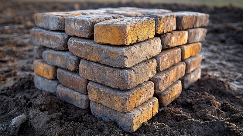 Stack of Weathered Bricks on Soil in Outdoor Construction Site Stock ...