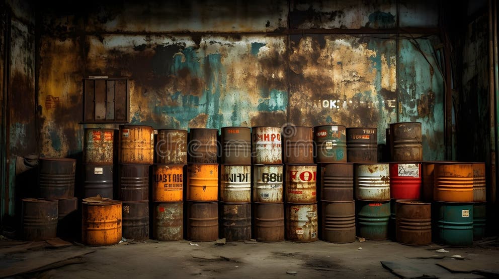 A Stack of Weathered Petrol Barrels Stock Illustration - Illustration ...