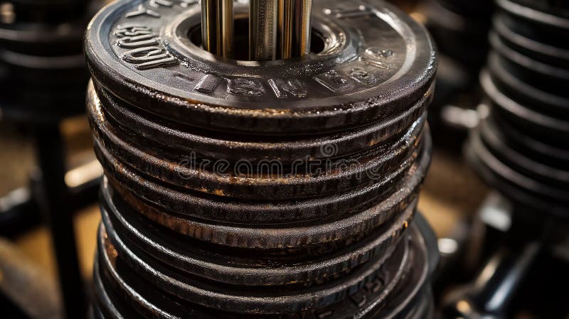 Stack of Weight Plates Forming a Column in a Gym Setting Stock ...