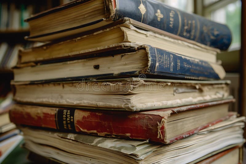 A Stack of Well-Loved and Aged Antique Books Stock Illustration ...