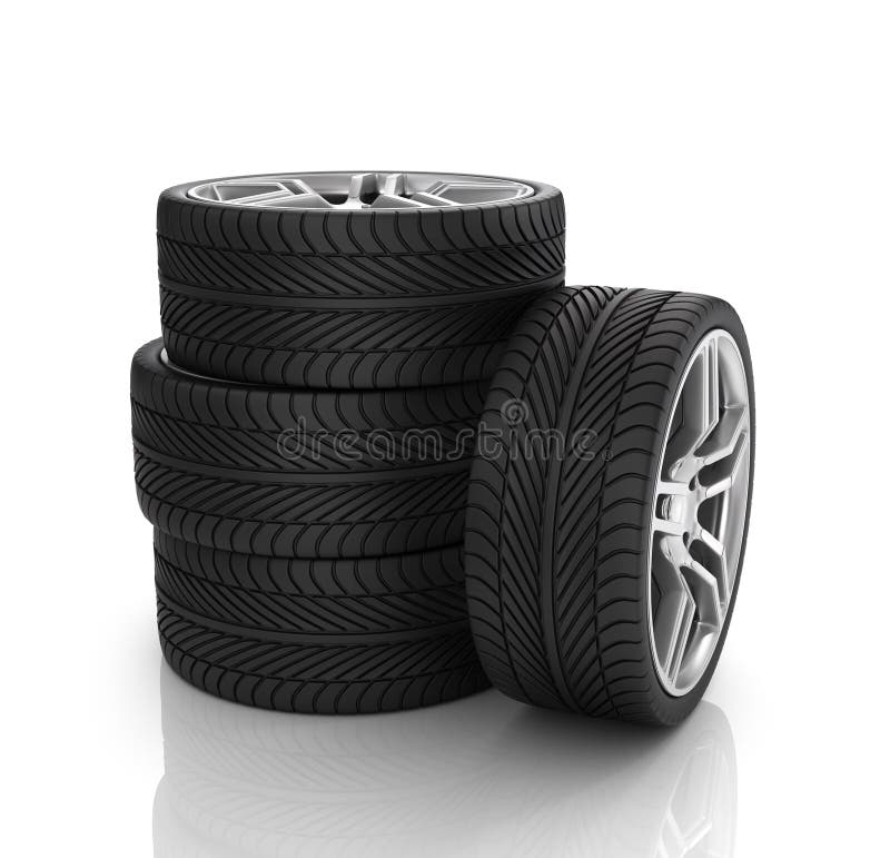 Stack of wheels. 3d image stock illustration. Illustration of alloy ...