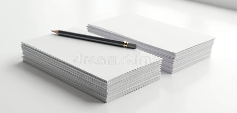 Stack White Blank Paper Sheets with Pencil. Stationery Supplies Concept ...