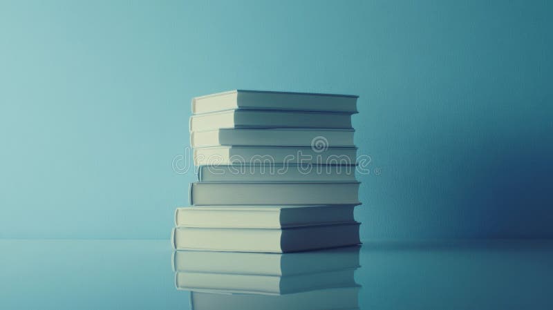 Stack of White Books Against Blue Background Stock Illustration ...