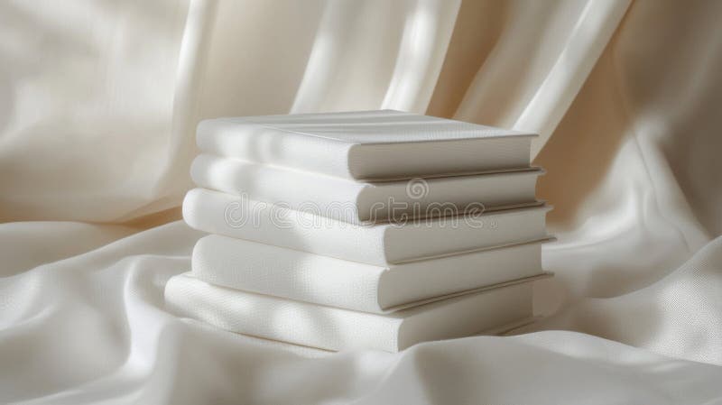 Stack of White Books on Cream Fabric Stock Illustration - Illustration ...