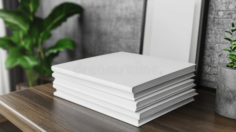 Stack of White Books on Dark Wood Desk Stock Illustration ...