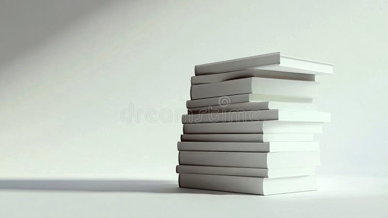 Stack of White Books Minimalist Design Simple Elegant Bookshelf Study Reading Literature ...