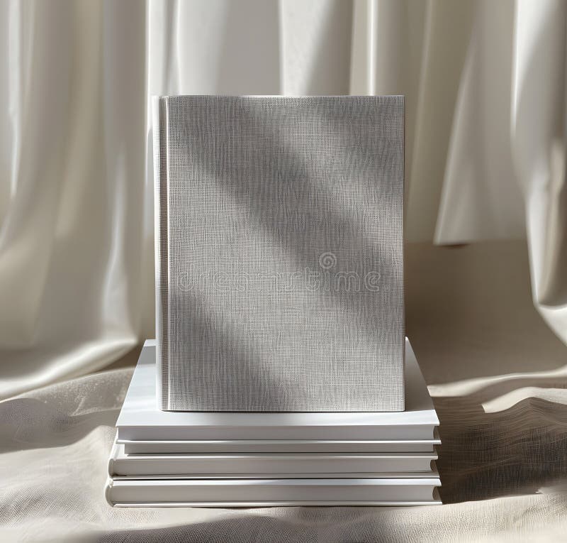 A Stack of White Books on a Table in Front of a White Curtain Stock ...