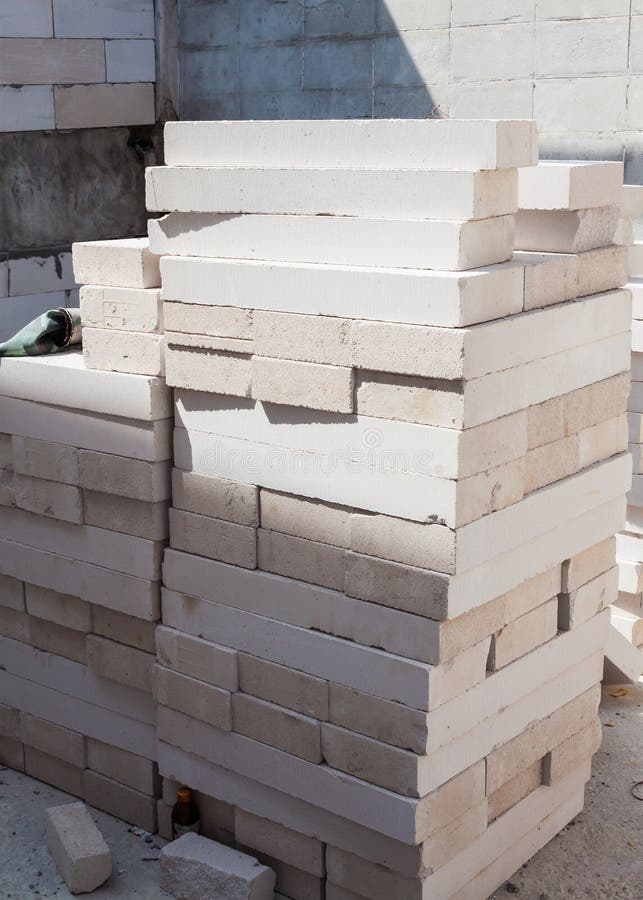 Stack of White Brick Block Wall Stock Photo - Image of motar, concrete ...