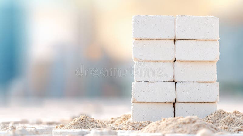 A Stack of White Bricks on a Sandy Surface, Showcasing a Minimalistic ...