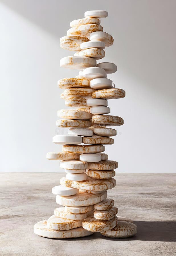 A Stack of White and Brown Plates Stacked on Top of Each Other Stock ...