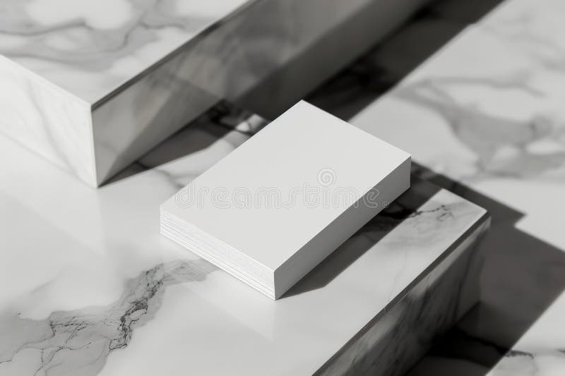 Stack of White Business Cards on Marble Table with Reflective Black ...