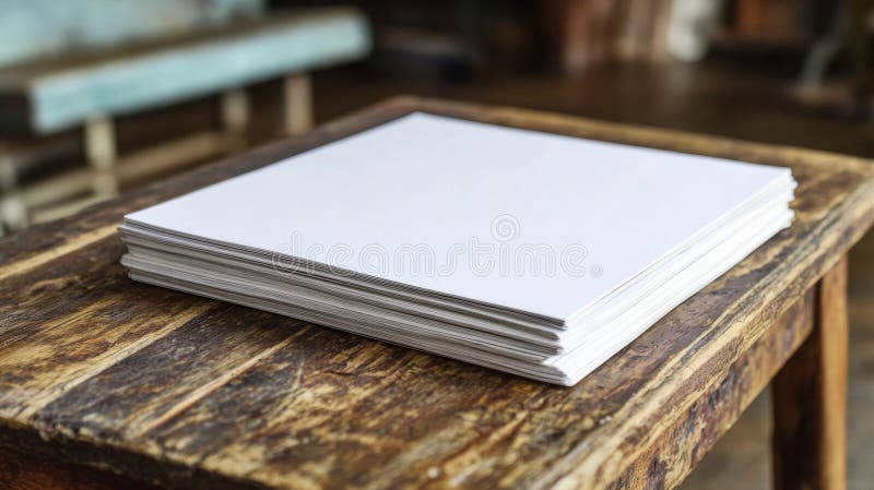 Stack of White Cardboard Sheets on Wooden Table Stock Illustration ...