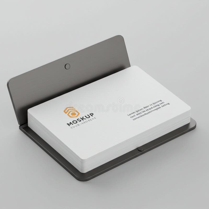 A Stack of White Cards Rests on a Sleek, Dark Gray Cardholder. Stock ...