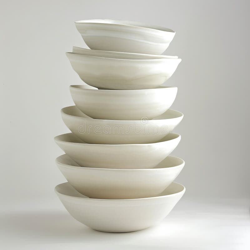 Stack of White Ceramic Bowls Stock Image - Image of brown, crockery ...