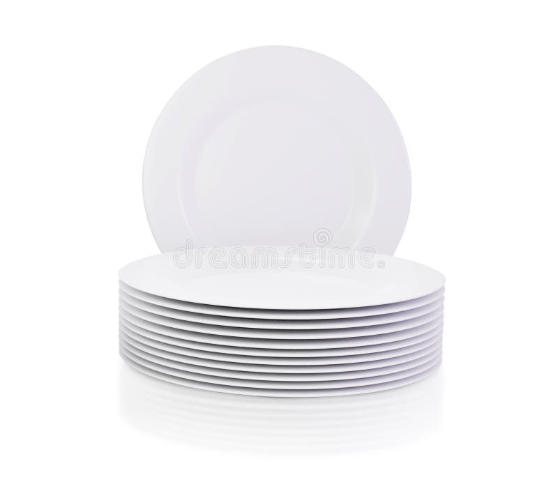 Stack of White Ceramic Plates, Isolated on White. 3D Render Stock ...
