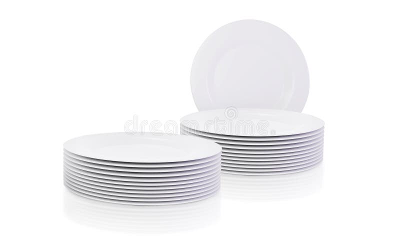 Stack of White Ceramic Plates, Isolated on White. 3D Render Stock ...