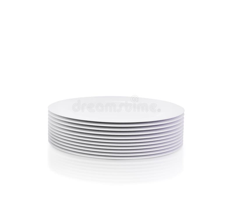 Stack of White Ceramic Plates, Isolated on White. 3D Render Stock ...