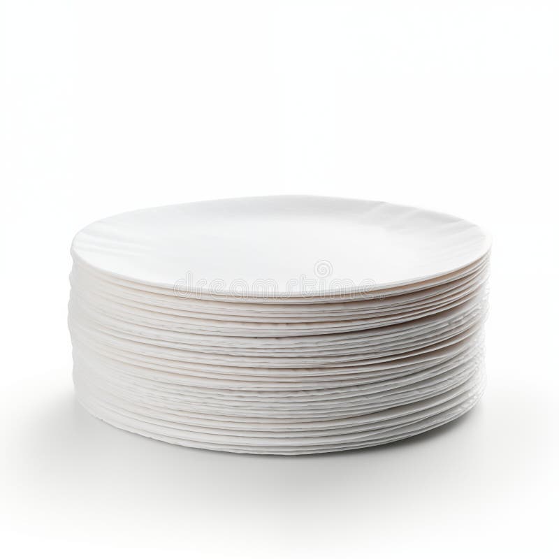 Stack of White Ceramic Plates Neatly Piled on White Background Stock ...