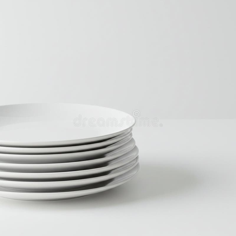 Stack of White Ceramic Plates Placed Against a Minimalistic White ...