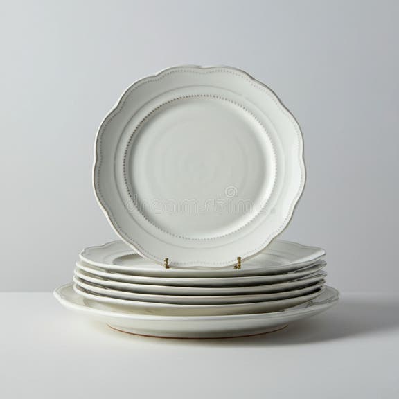 A Stack of White Ceramic Plates with Scalloped Edges and Subtle ...