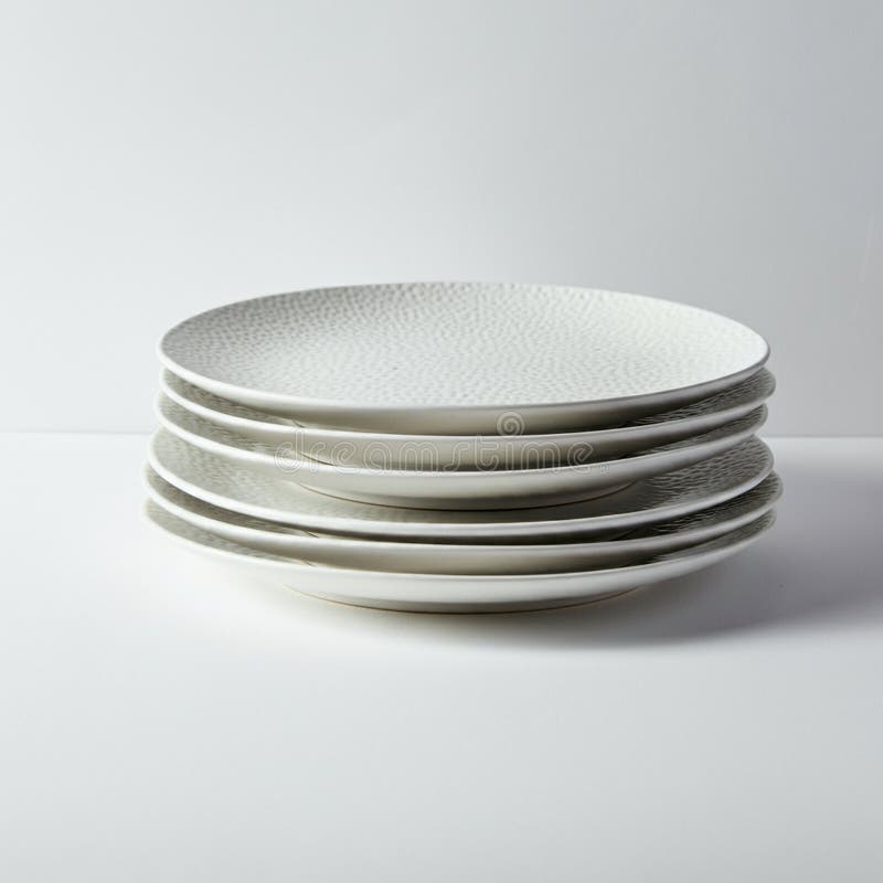 A Stack of White Ceramic Plates with a Subtle Textured Pattern. the ...
