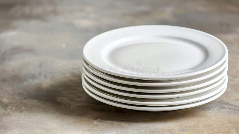 Stack of White Ceramic Plates on Textured Surface Stock Illustration ...