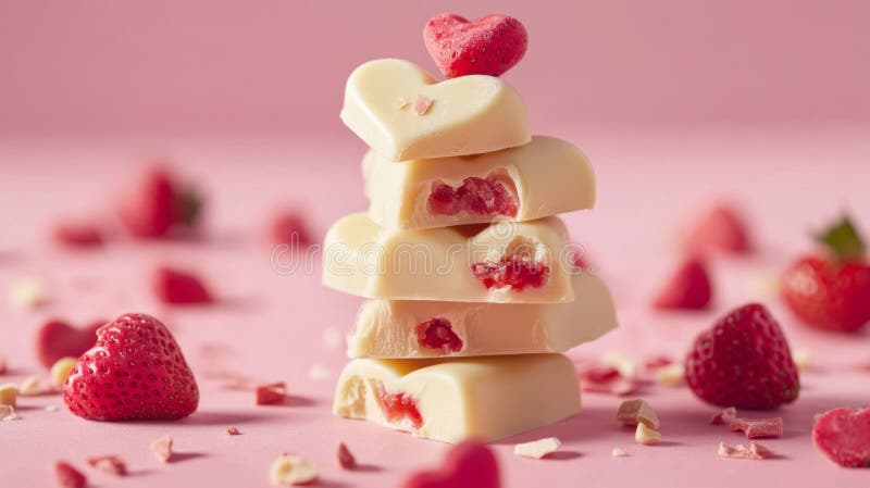 Stack of White Chocolate Hearts with Strawberry Filling Stock ...