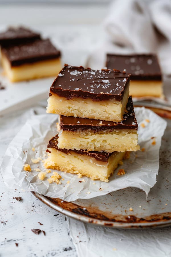 A Stack of White Chocolate Millionaire Shortbread Bars on Parchment ...