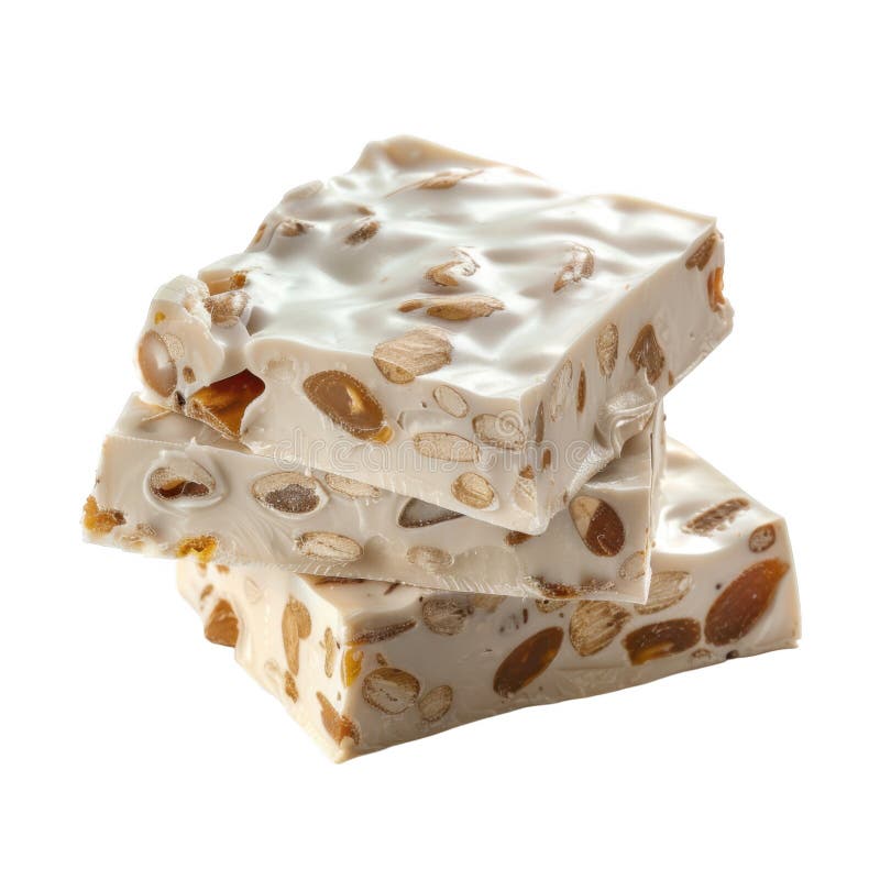 Stack of White Chocolate Nougat with Nuts and Caramel Stock Photo ...
