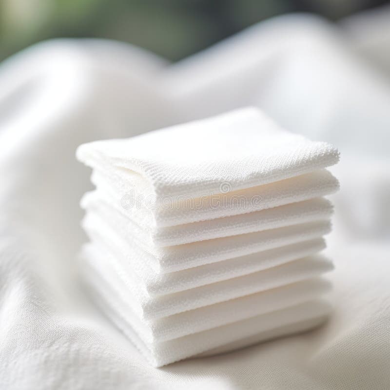 A Stack of White Cloths on a Bed, AI Stock Photo - Image of indoors ...