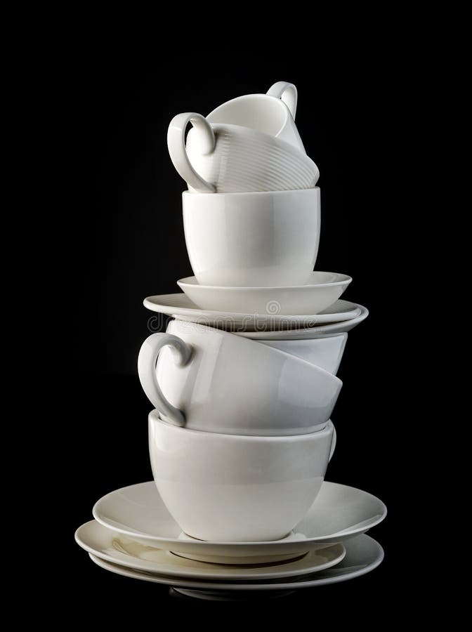 Stack of White Coffee Cups and Plates Stock Image - Image of bright ...