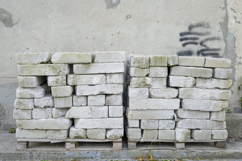 Stack of White Concrete Brick Blocks. Wall Foam Blocks Stock Photo ...