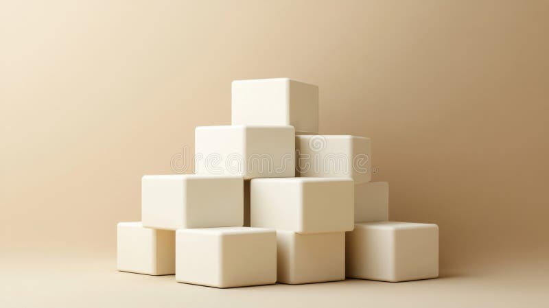 Stack of White Cubes on Beige Background Stock Illustration ...