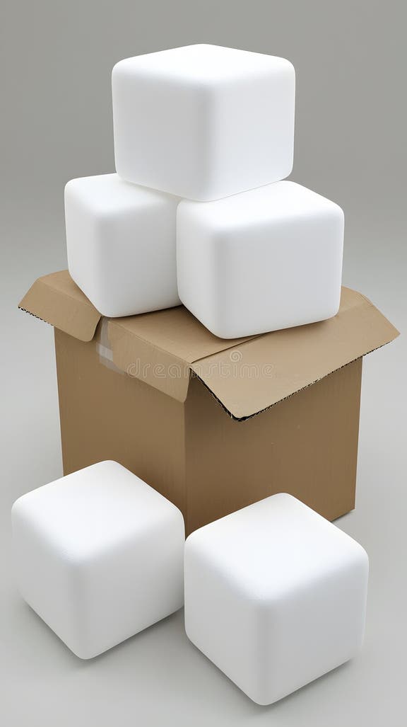 Stack of White Cubes on a Cardboard Box Stock Illustration - Illustration of composition ...