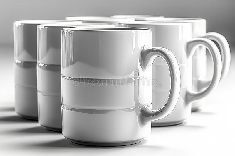 Stack of White Cups with Handles. Stock Photo - Image of rustic, brand ...