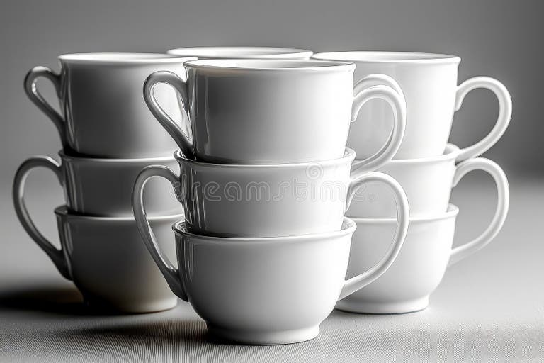 Stack of White Cups with Handles Stock Image - Image of coffee ...