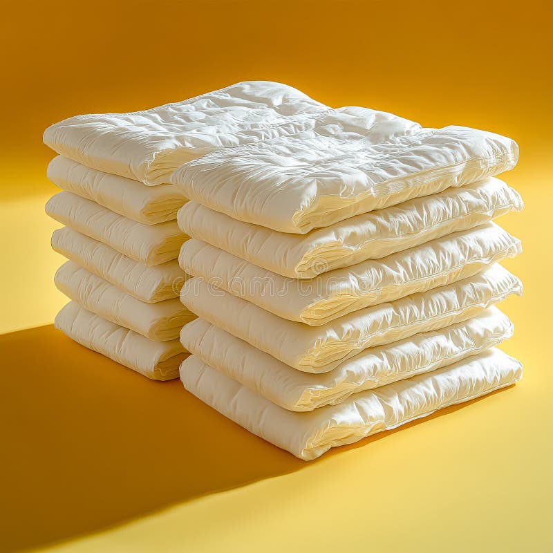 Stack of White Diapers is on a Yellow Background Stock Image - Image of ...
