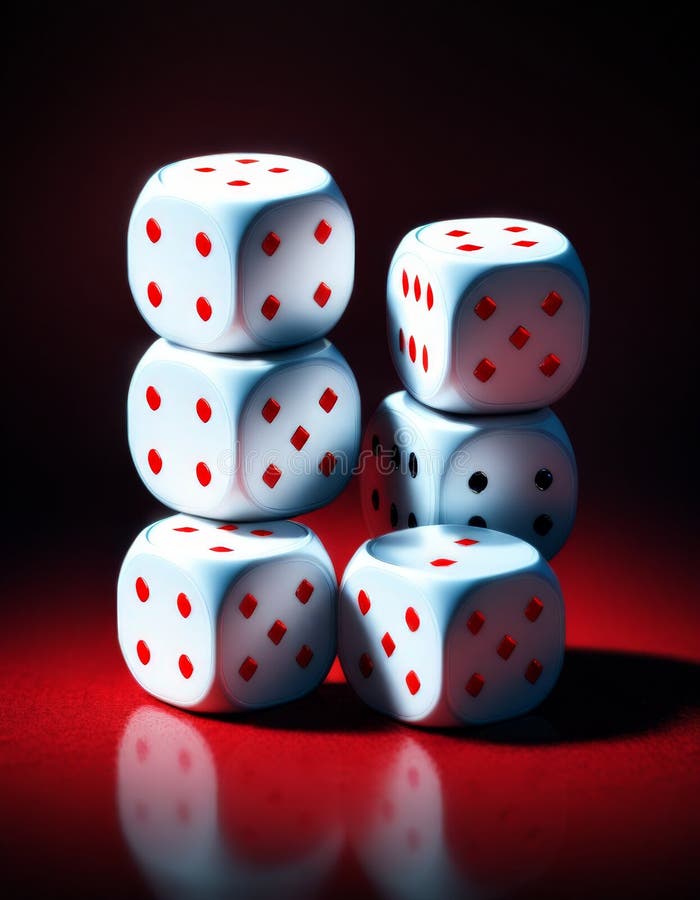 Stack of White Dice with Red Dots on Red Background Stock Photo - Image ...