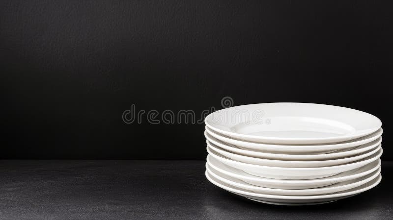 A Stack of White Dinner Plates on Black Background Clean Simple ...