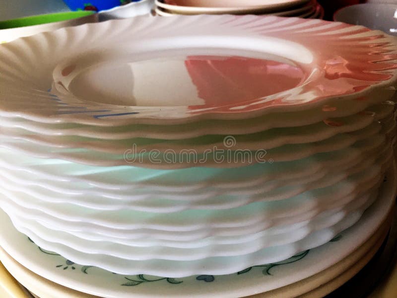Stack of white plates stock image. Image of buffet, cooking - 99047477