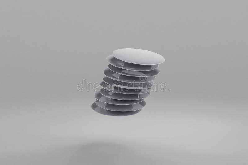 Stack of White Dishes Falling on Clean Surface, Isolated on Infinite ...