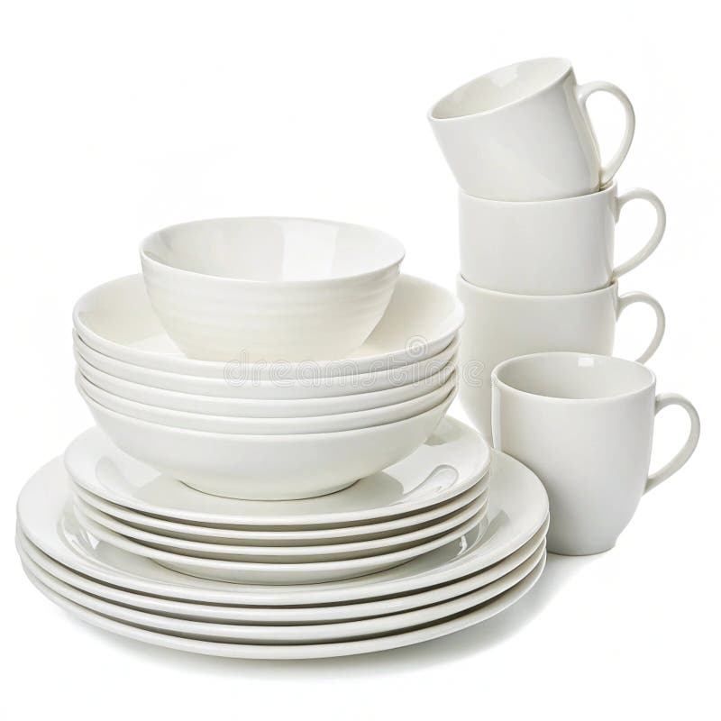 Stack of White Dishware Isolated on White Background Stock Illustration ...