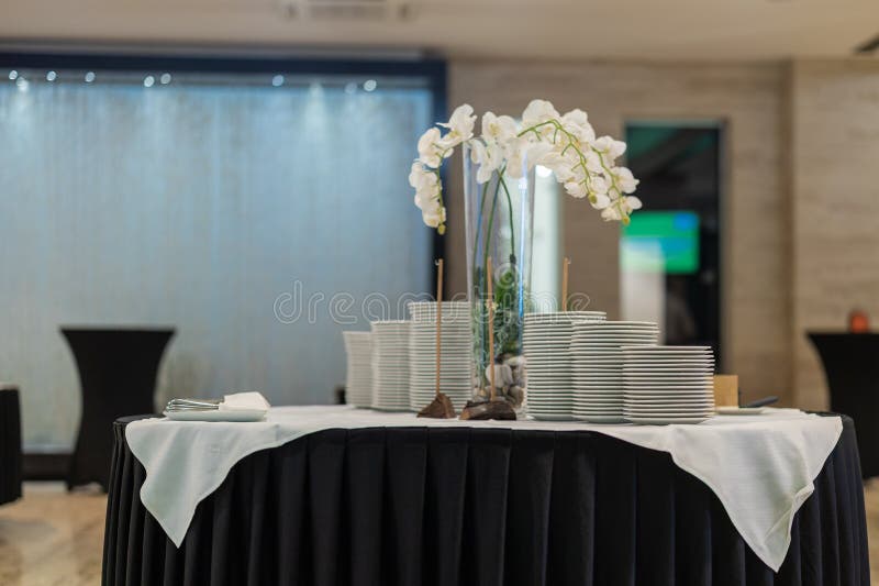 Stack of White Eating Plates on a Banquet or Gala Event, White Plates ...