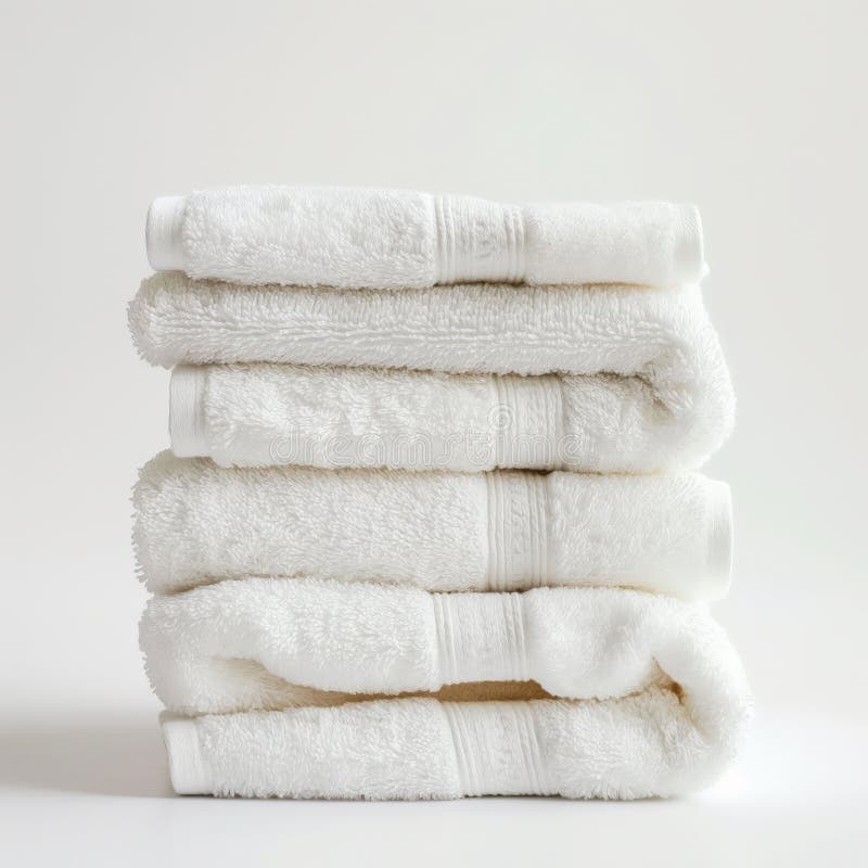 Stack of White Fluffy Towels Stock Photo - Image of light, texture ...