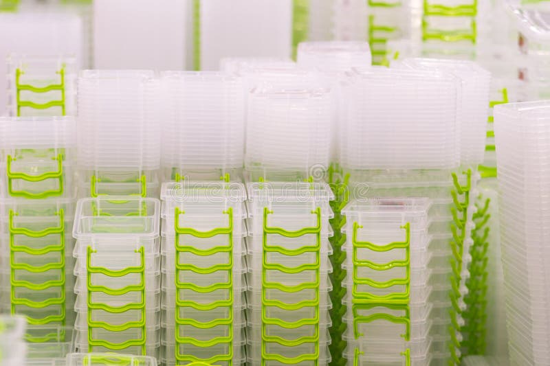 Stack of White Food Containers in Kitchenware Store Stock Image - Image ...