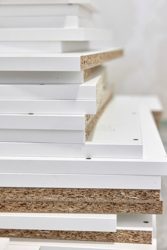 Stack of White MDF Panels Lie on Floor Stock Photo - Image of interior ...
