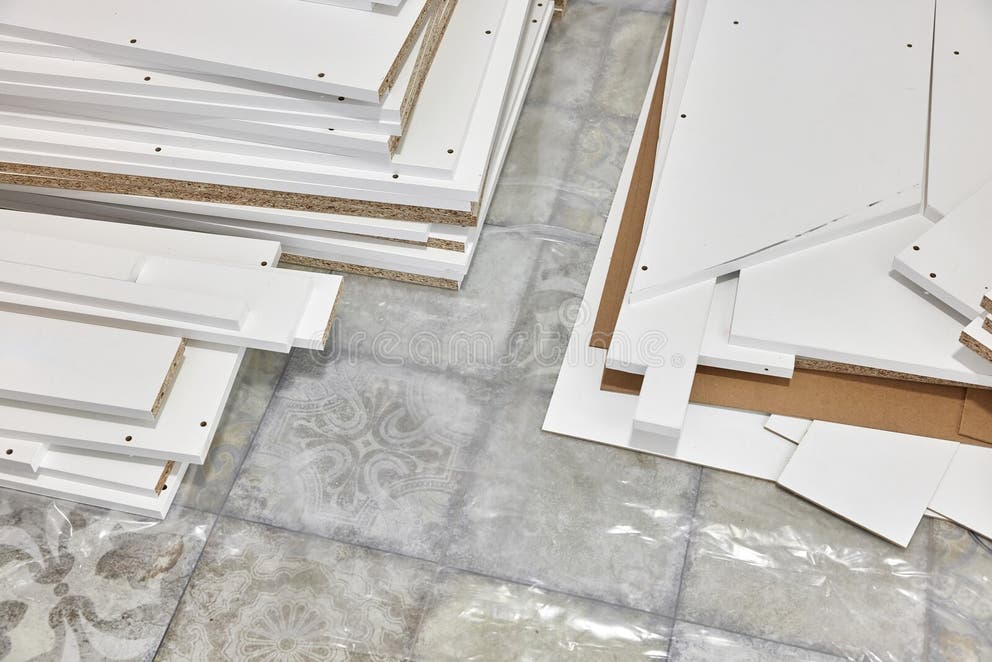 Stack of White MDF Panels Lie on Floor Stock Image - Image of fiber ...