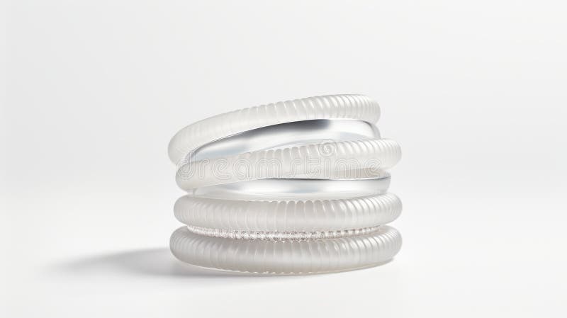 A Stack of White Metallic Rings on a White Background. this Image is ...